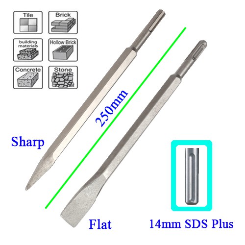 14mm x 250mm SDS Plus Flat Chisel Point Chisel for Electric Rotary ...