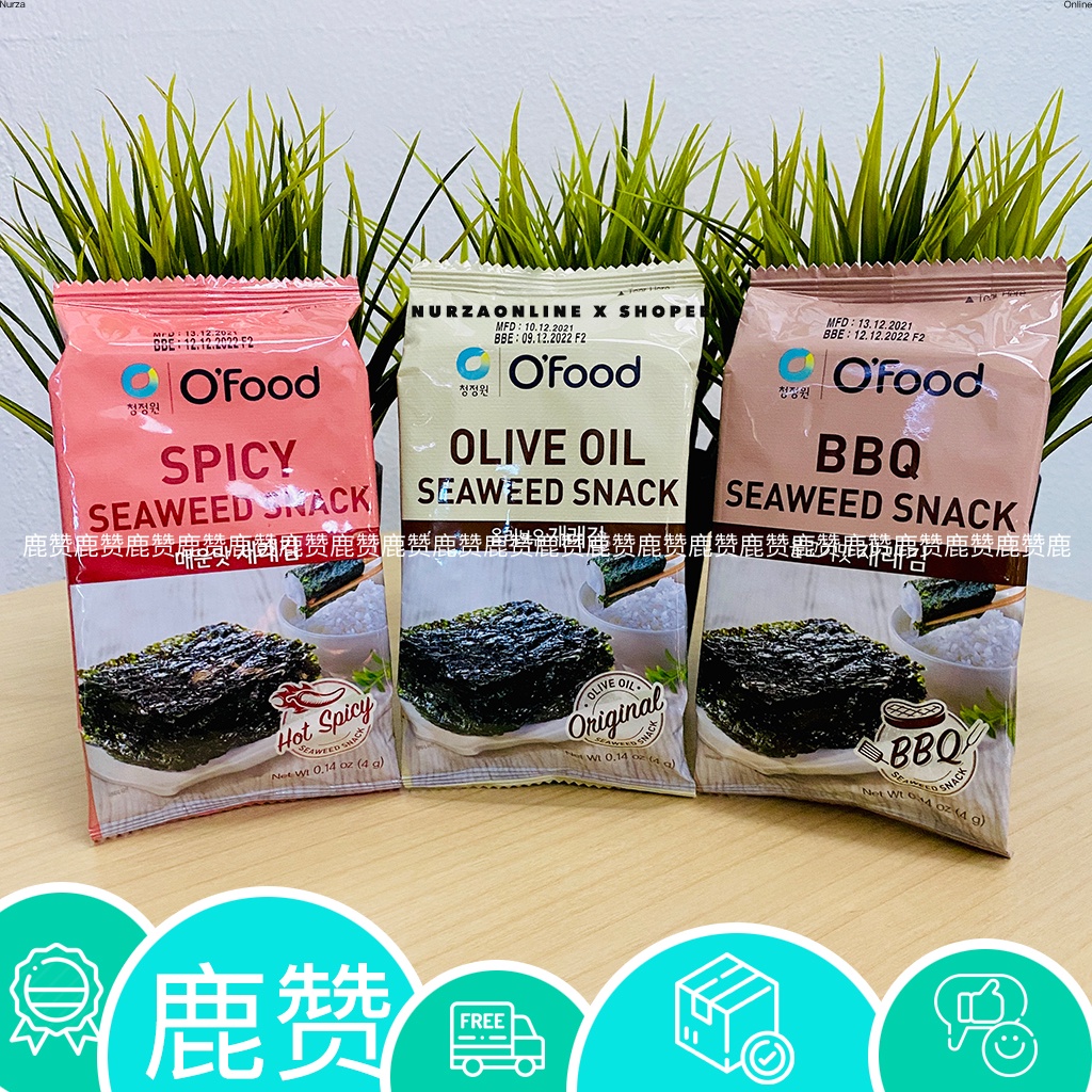 Korea O'Food Seaweed Snack Olive Oil/ Spicy/ BBQ Flavour 4g | Shopee ...