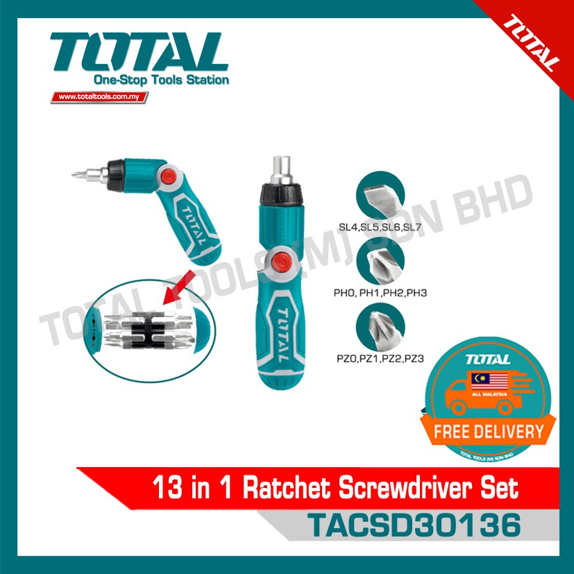 TOTAL 13 in 1 Ratchet Screwdriver Set - TACSD30136 | Shopee Malaysia