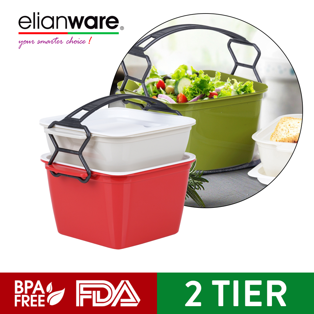 Elianware 2 Layer Tier Microwaveable [BPA FREE] Square Tiffin Food ...