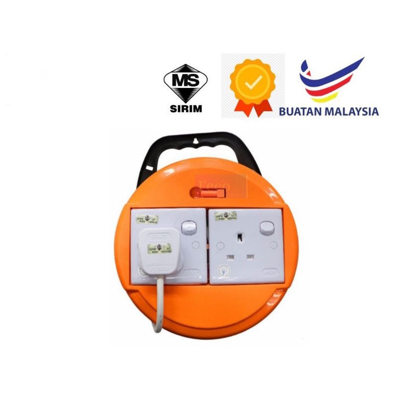 [SIRIM] 2 Gang Round Extension 7 Yard Copper Extension Box Cable Reel Portable Trailing ...