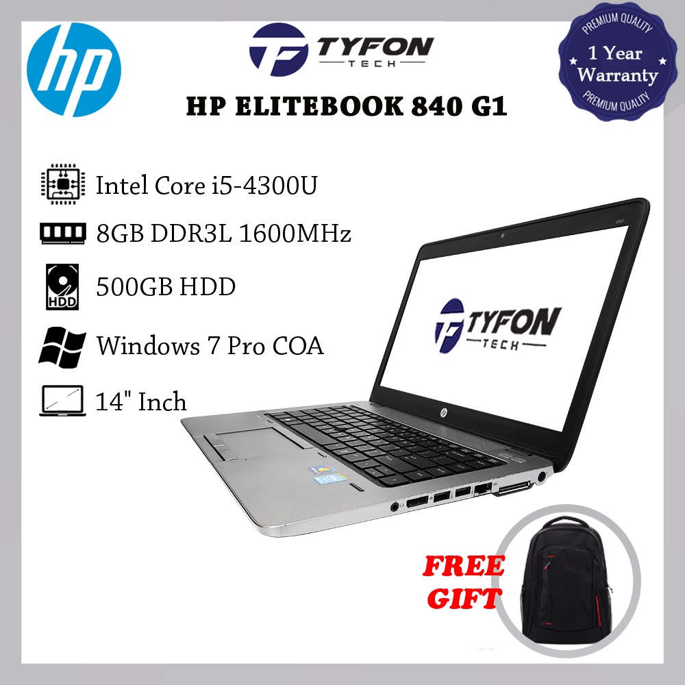 HP Elitebook 840 G1 i5-4300U 8GB DDR3L RAM 500GB HDD Win 7 Pro Laptop (Refurbished) | Shopee ...