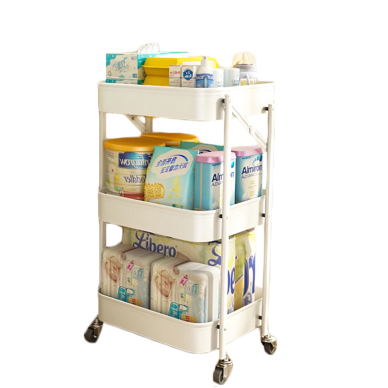 3 tiers foldable metal trolley kitchen rack with roller easy moveable ...