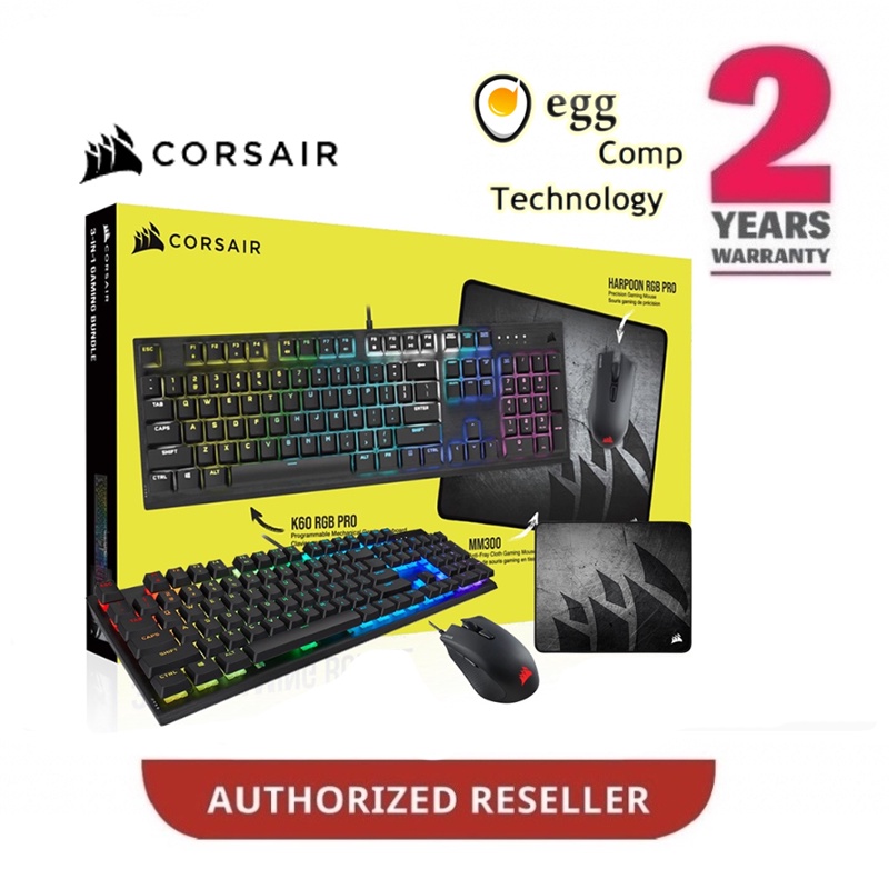 CORSAIR 3 IN 1 GAMING BUNDLE COMBO (K60 RGB PRO KEYBOARD + HARPOON RGB ...