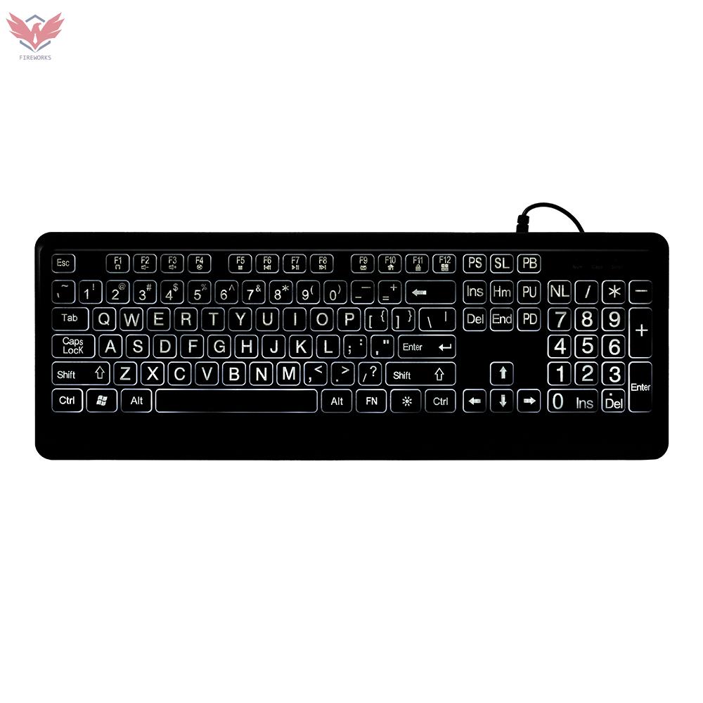 Fire Wired Large Print Keyboard White Bold Jumbo Letters Silent Backlit ...