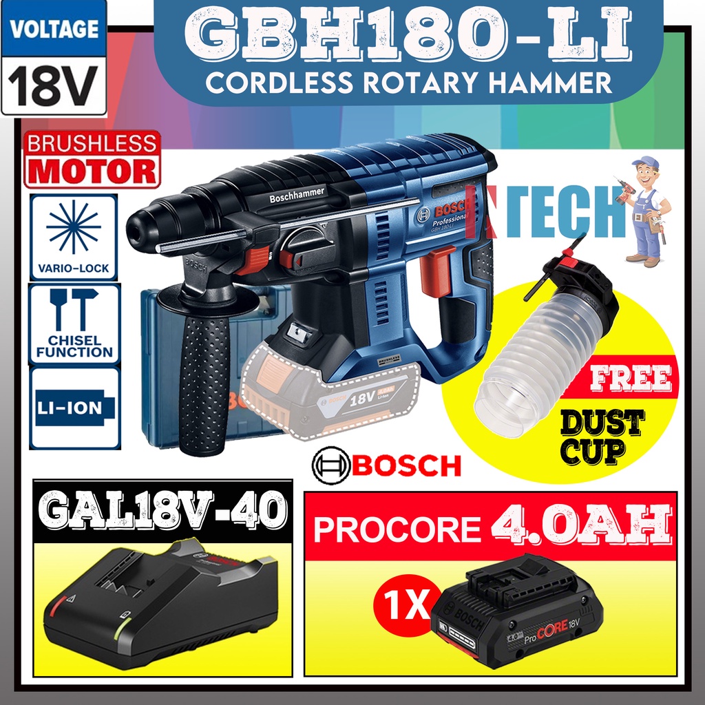 BOSCH GBH180-LI CORDLESS ROTARY HAMMER (BRUSHLESS MOTOR) C/W AL18V40 ...