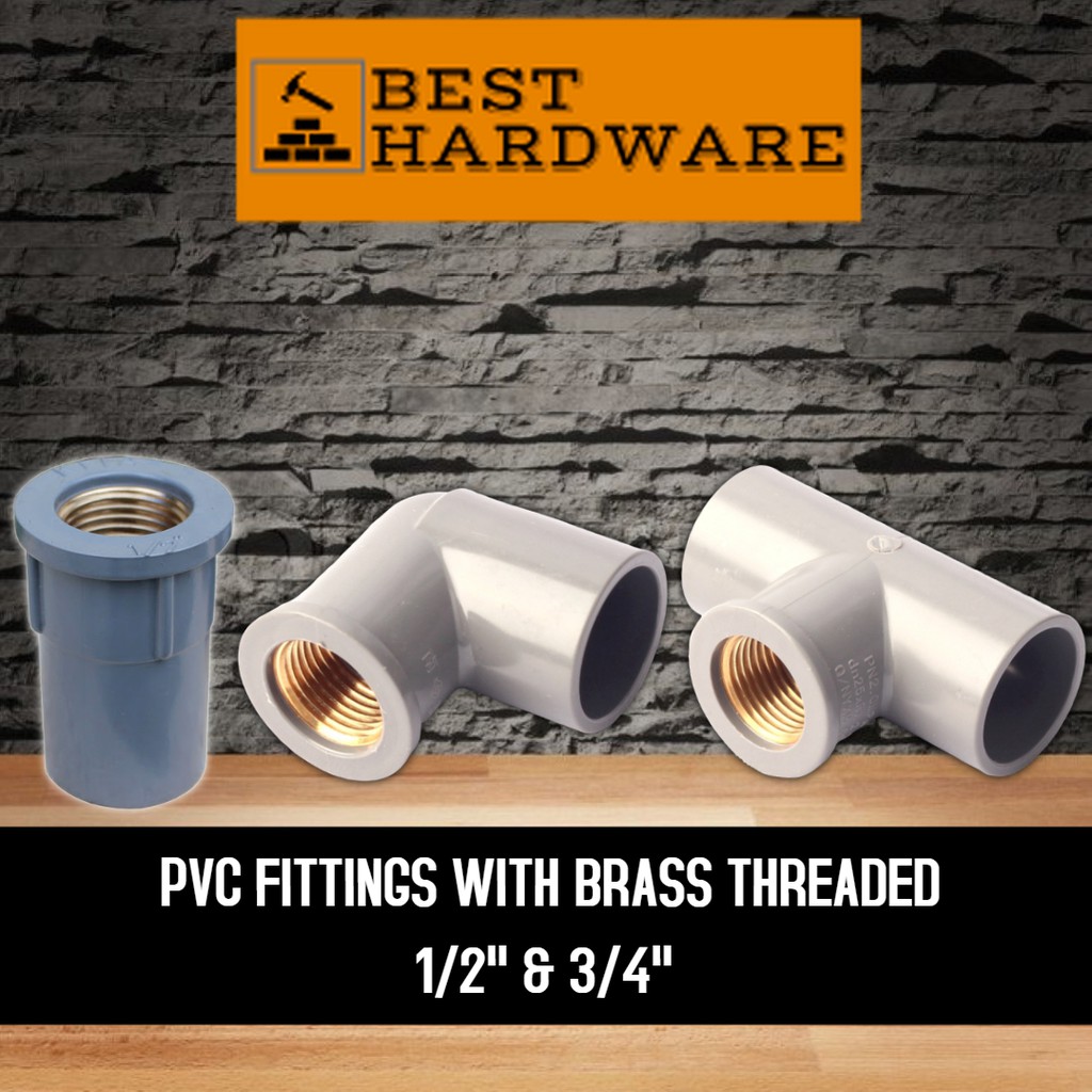 BRASS 1/2" FEMALE THREADED PVC FITTINGS P/T SOCKET P/T ELBOW P/T TEE 15 ...