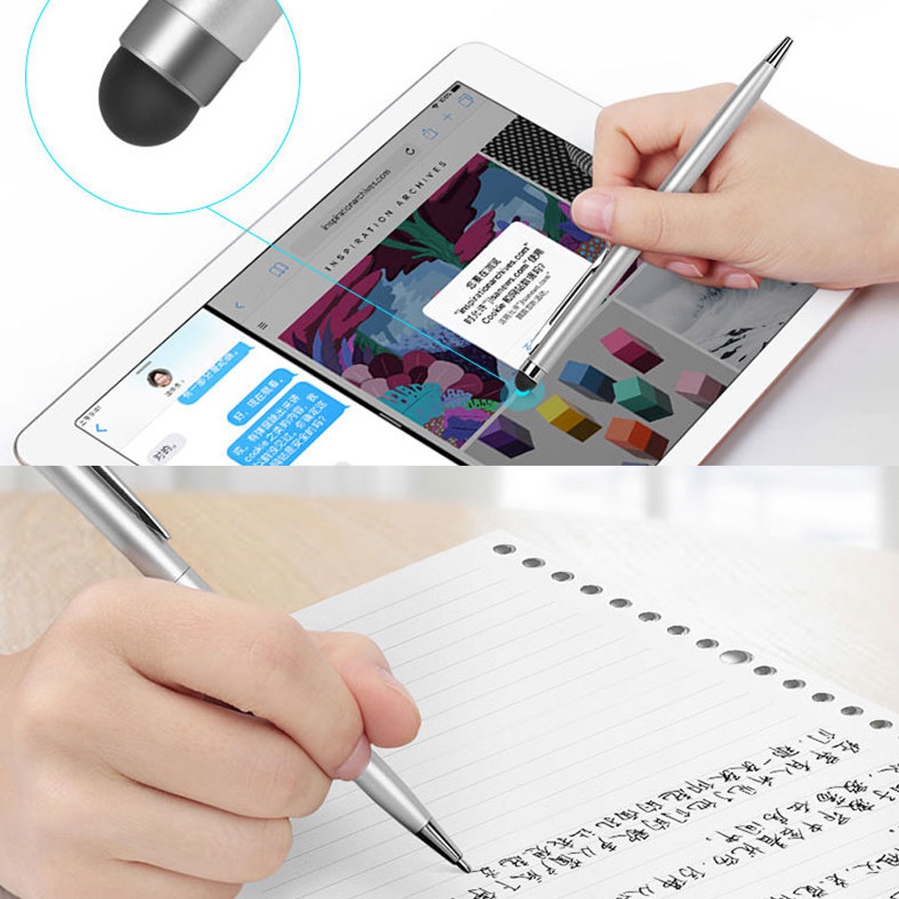 2 In 1 Stylus For Smartphone Tablet Drawing Screen Touch Pen Metal ...
