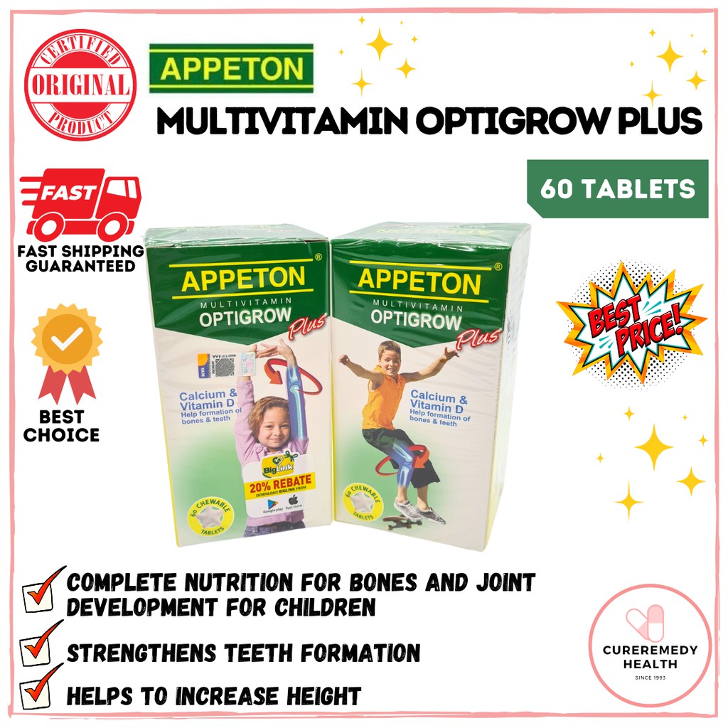 APPETON MULTIVITAMIN OPTIGROW PLUS CALCIUM & VITAMIN D 100% ORIGINAL ...