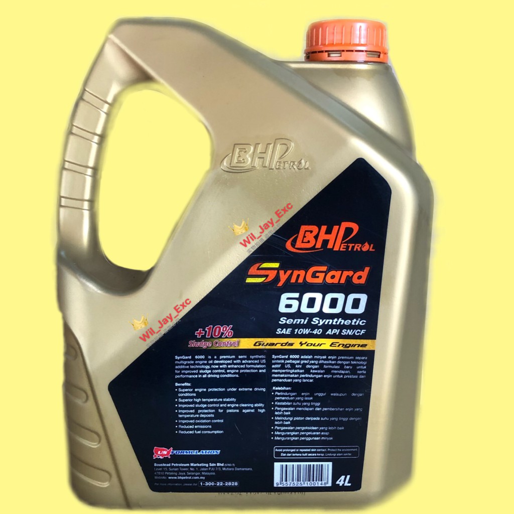 BHP 6000 4 LITER 10W40 SEMY SYNTHETIC ENGINE OIL SYNGARD 6000 Minyak ...