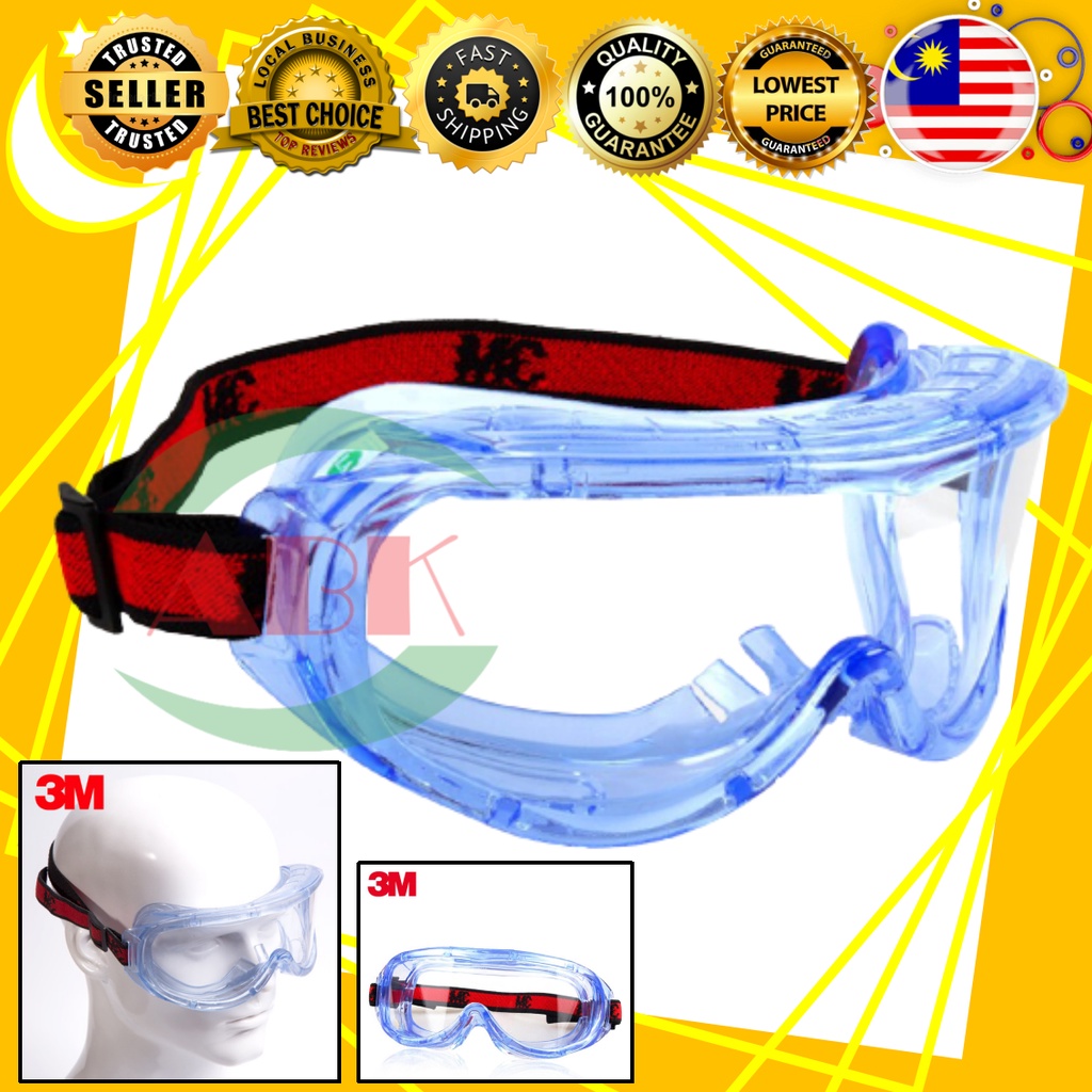 3M SAFETY GOGGLES 1623AF WRAP-AROUND DESIGN ANTI-FOG COAT HARD-COATED ...