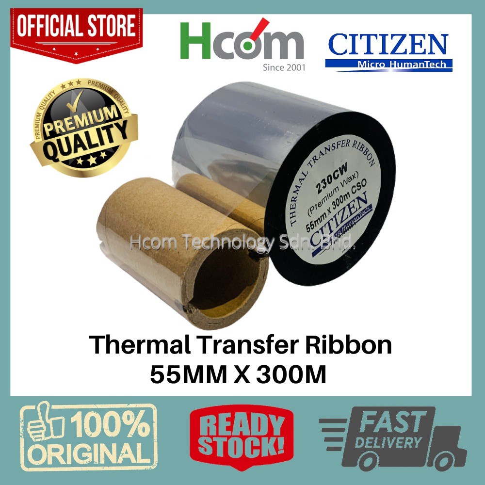 Citizen Premium Wax 55mm X 300m Thermal Transfer Ribbon Face Out For ...