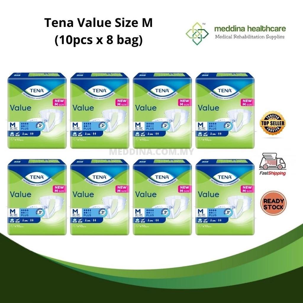 MEDDINA TENA Value Plus Adult Diaper Size M Bundle (10pcs x 8bag) | Shopee Malaysia
