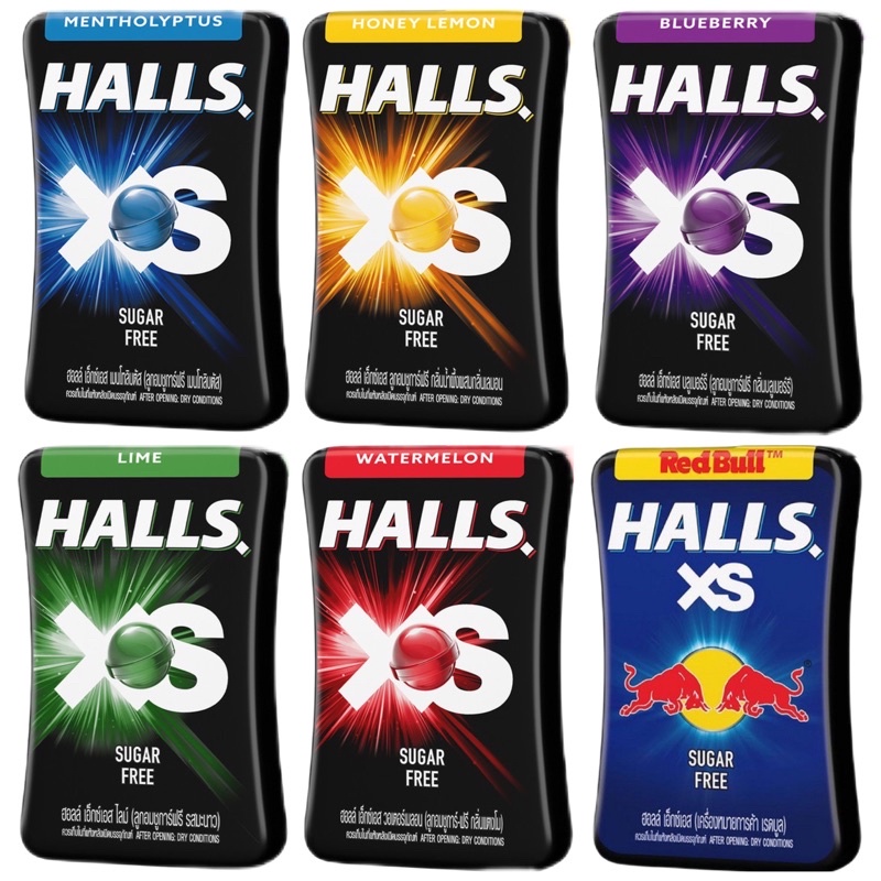 Halls XS Sugar Free Candy 23s [Mentholyptus / Honey Lemon/ Blueberry ...