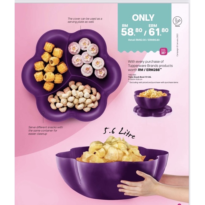 Tupperware Triple Snack Bowl 5.6L | Shopee Malaysia