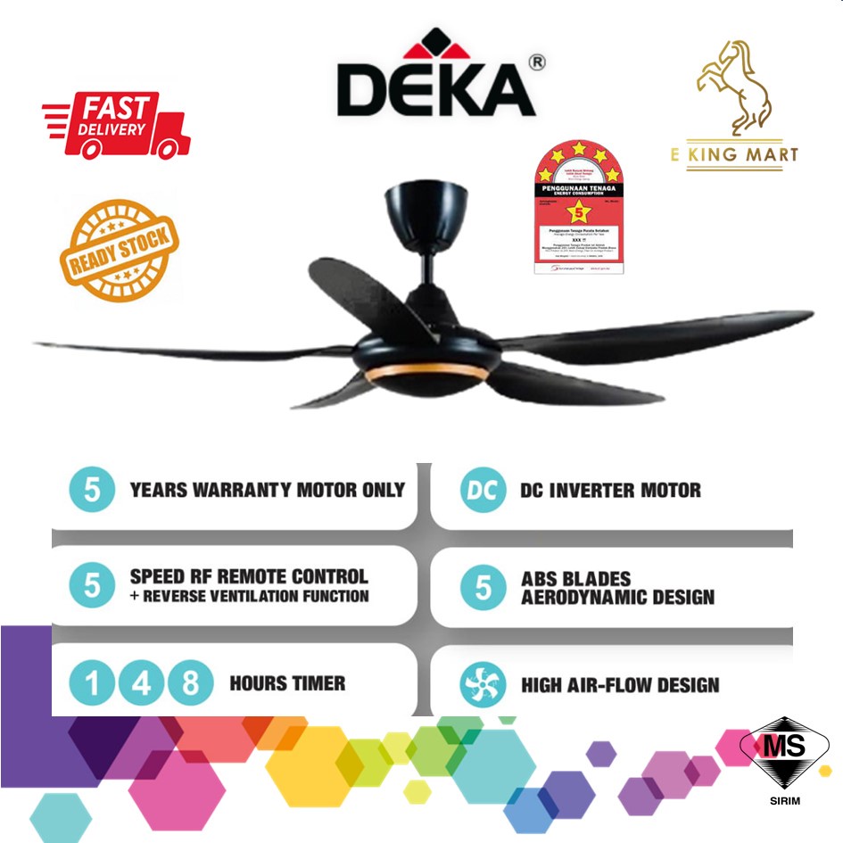 DEKA Ceiling fan 5 BLADE 56" LED LIGHT 3 colors DC Inverter Reverse ...