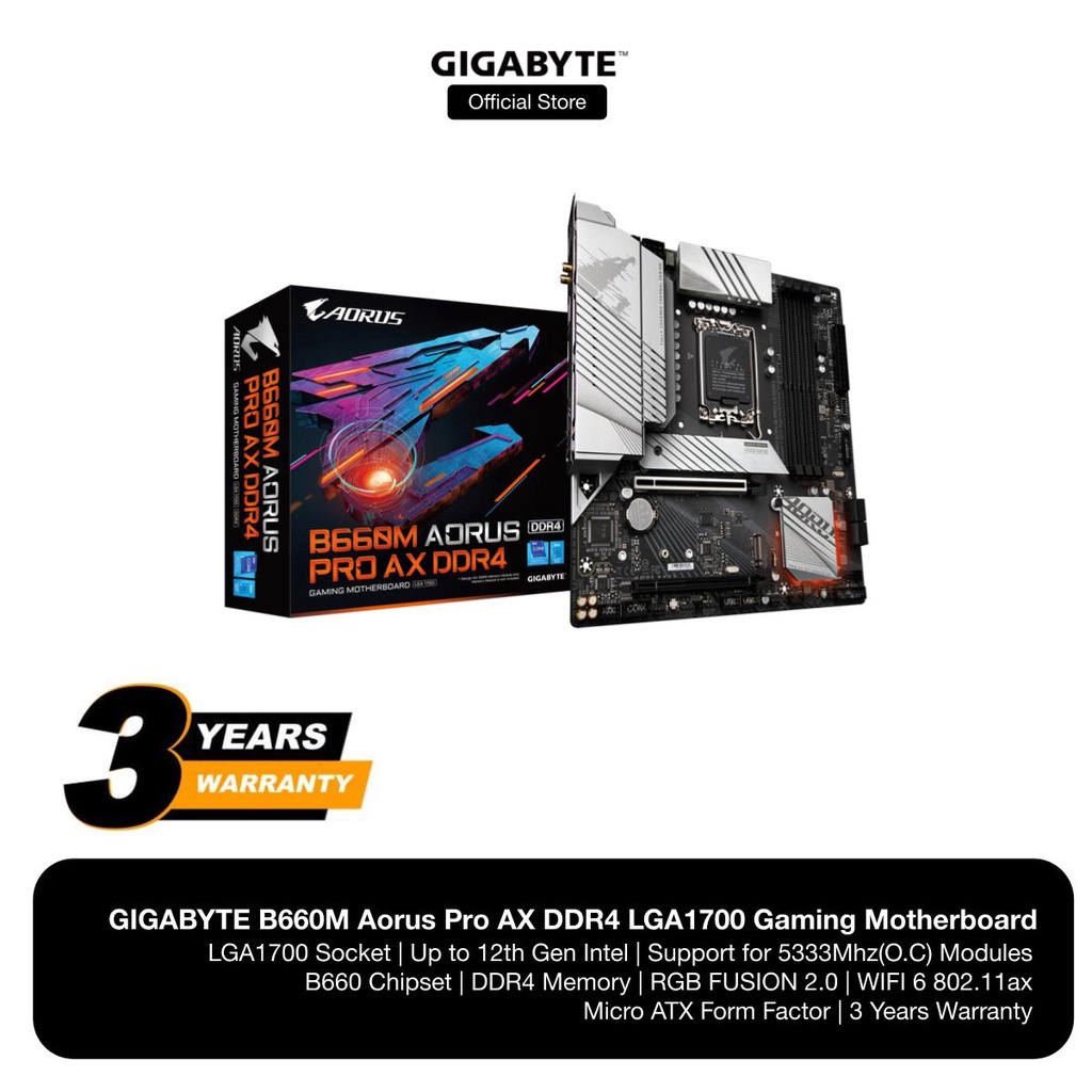 GIGABYTE B660M Aorus Pro AX DDR4 LGA1700 Gaming Motherboard | Shopee ...