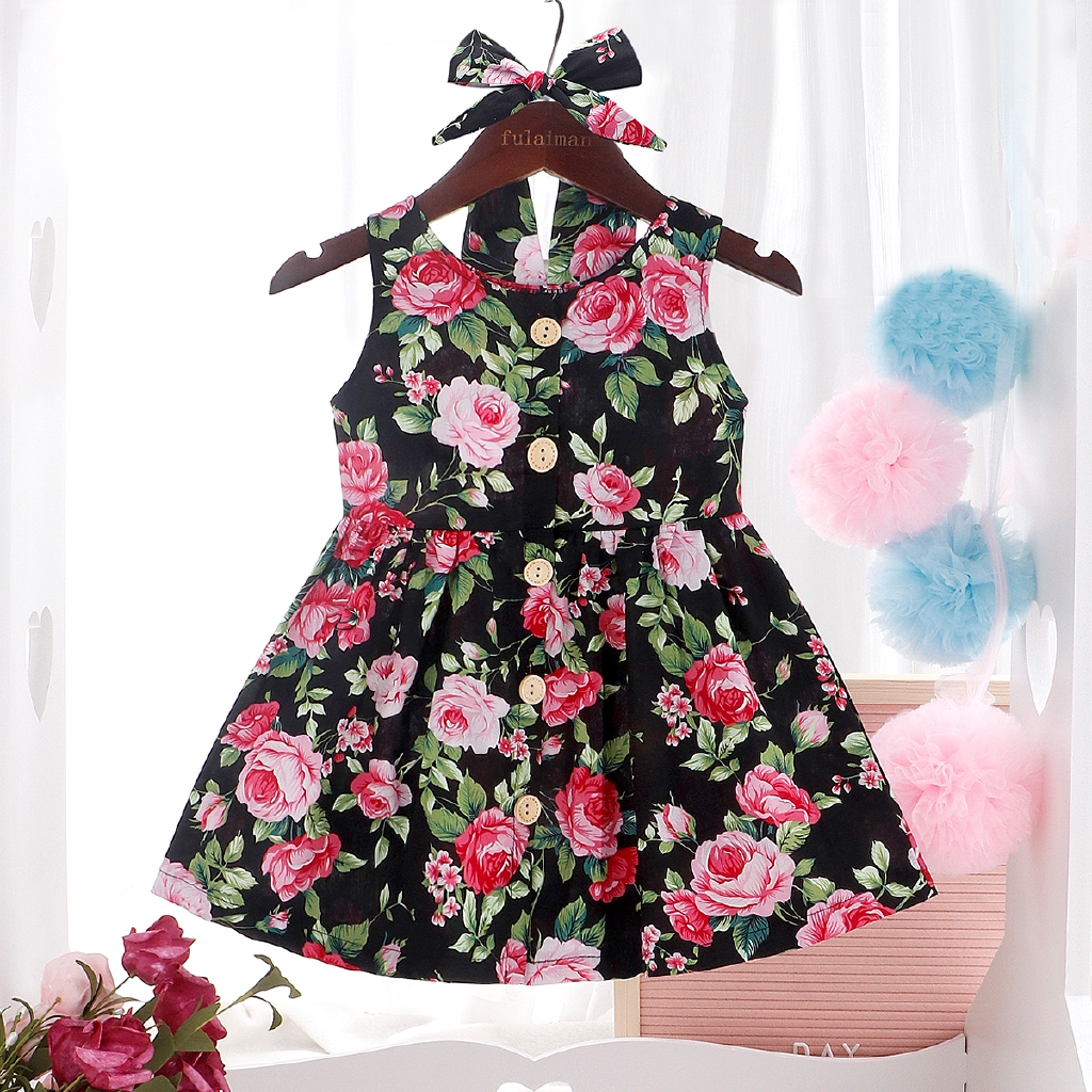 Ready stock Kids Baby Girls Summer Floral Dress Princess Casual Dresses ...