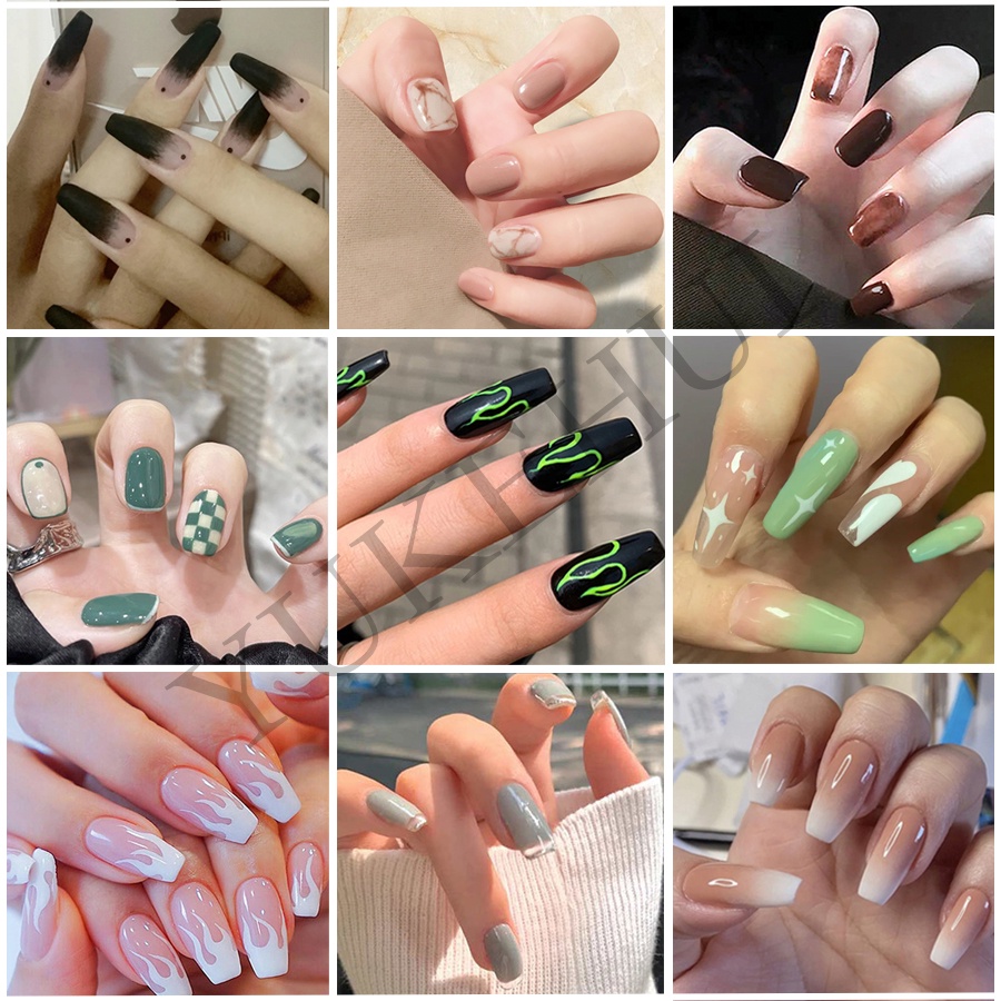 🌹【Hot new products]】24 pieces/box of fake nails/wearing nail set/length ...