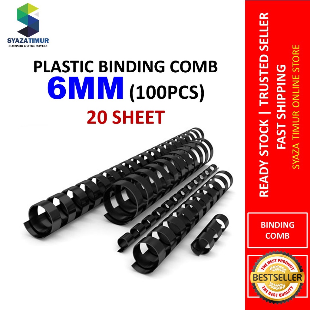 [ST-GR MY] 1 BOX 6MM Plastic Binding Comb A4 Black (100's) | Comb ...