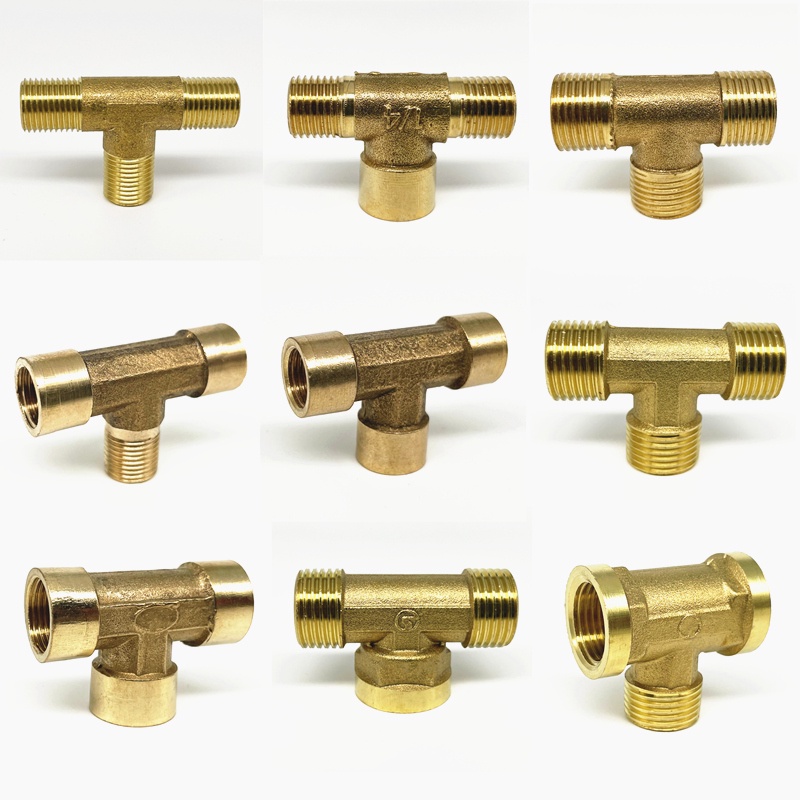 1 Piece 1/8" 1/4" 3/8" 1/2" Brass Equal Tee Fittings Water Pipe 3 Ways ...