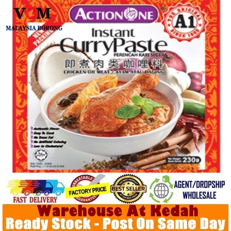 A1 Action One Instant Curry Paste (For Chicken/Meat) HALAL Perencah Kari Segera 230g Ready Stock ...