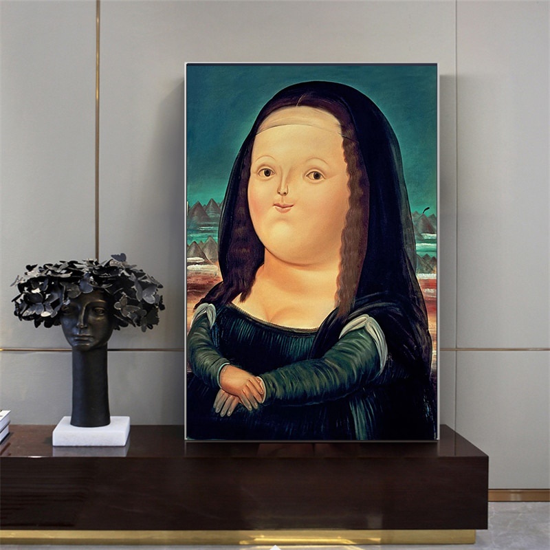 Wall Art Cute Fat Mona Lisa Painting Cartoon Funny Poster Print Big ...