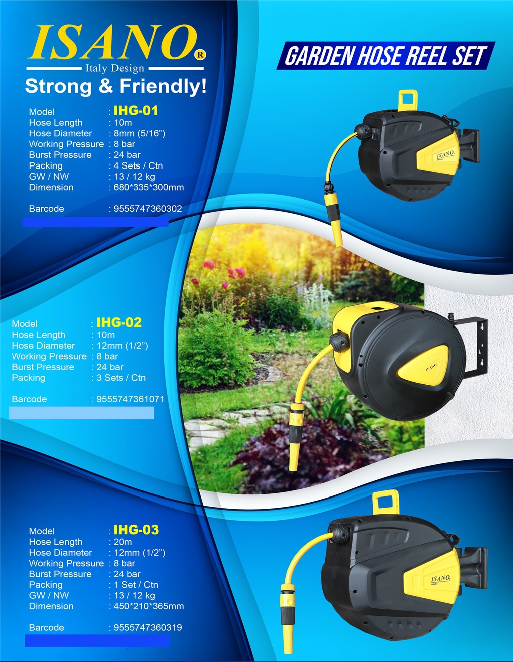 ISANO 10M & 20M Wall Mounted Automatic Reel Retractable Water Hose Reel ...