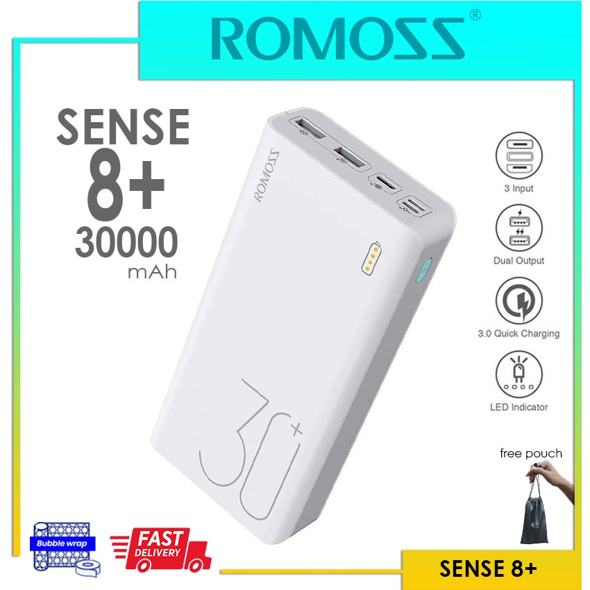 Powerbank ROMOSS Sense 8 Plus 30000mAh 3 output / 3 Intput QC3.0 fast ...