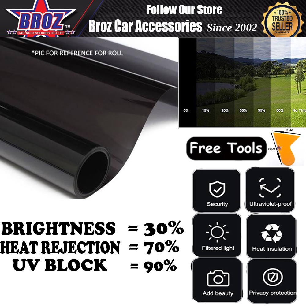Free Tools Window Tint Film Titanium Black 30% Protection Light Heat ...