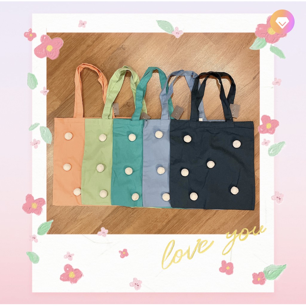 Kawaii Pom Pom Canvas Tote Bag by Kaison | Shopee Malaysia