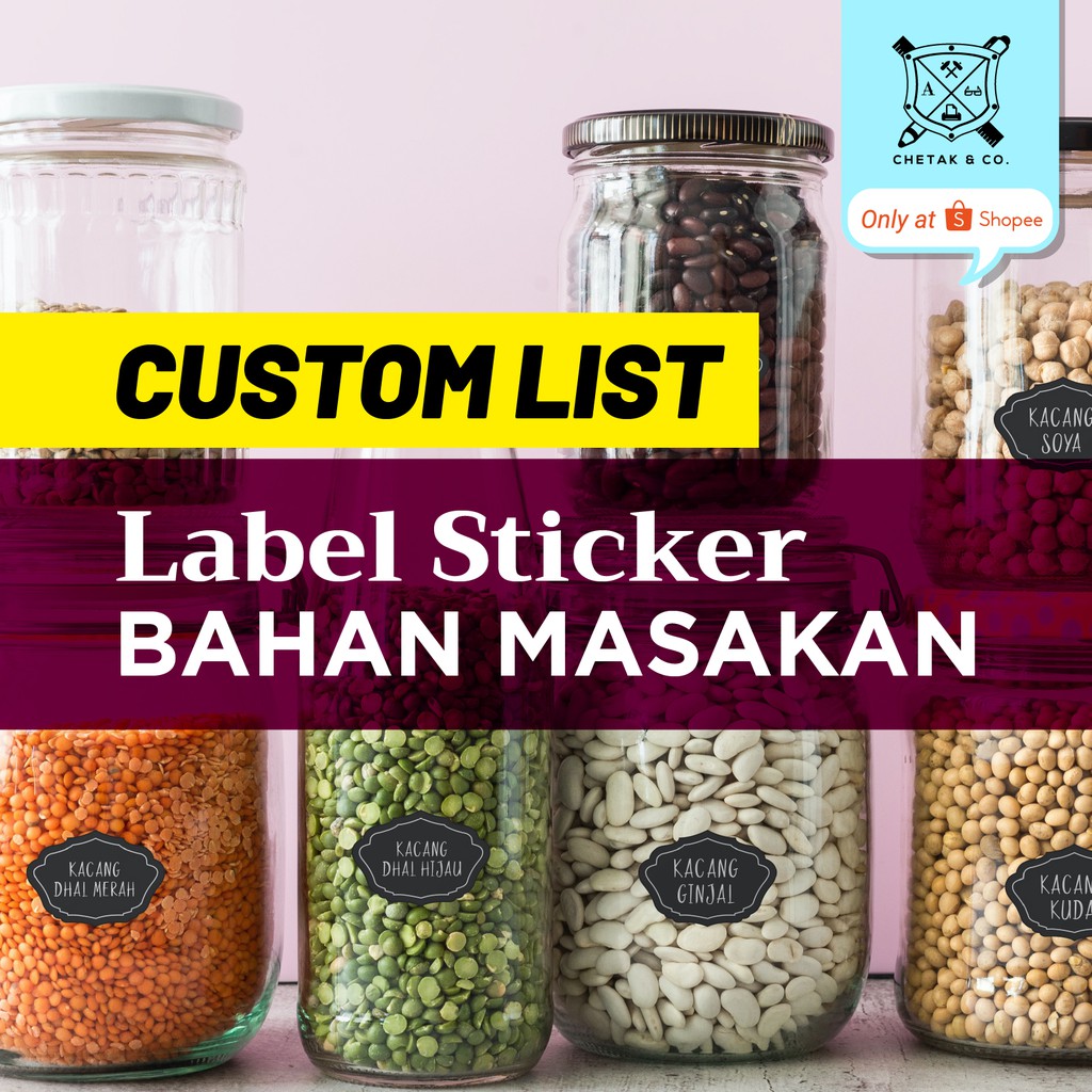 CUSTOM LIST Label Sticker Bahan Masakan Waterproof (TRANSPARENT, WHITE ...