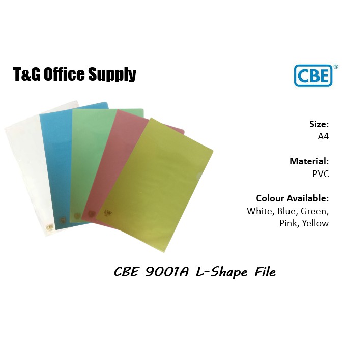 CBE L-shape File 9001A A4 Size (Blue / Yellow / White / Green / Pink ...