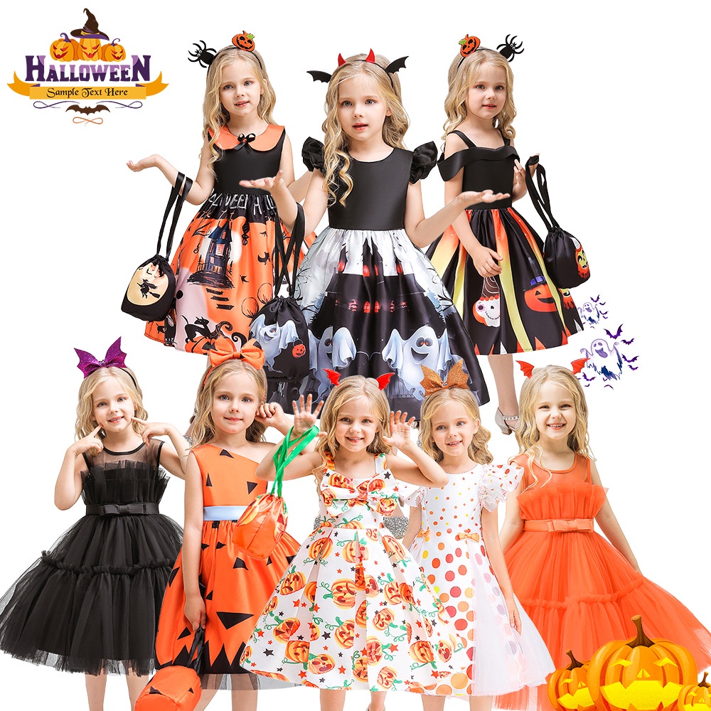 Halloween Costumes Children cosplay Witch cos Pumpkin Show Dress ...