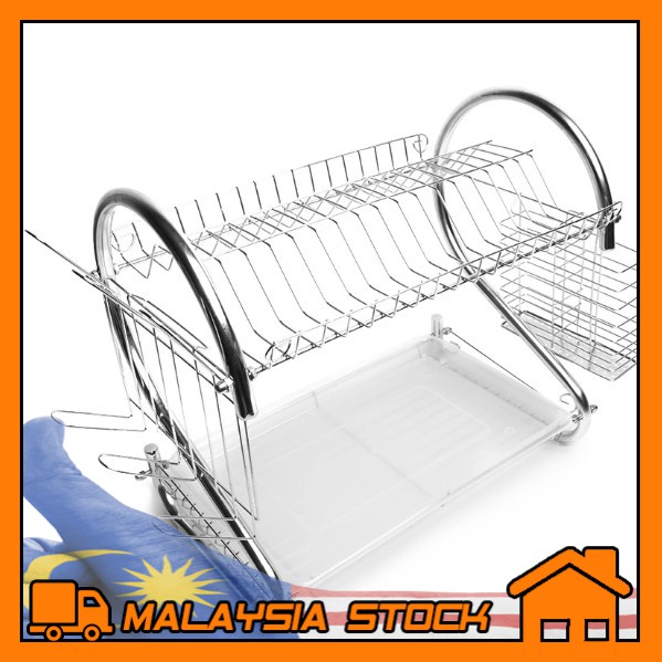 Rak Piring Double Layer S Dish Drainer Pinggan Mangkuk One Tray | Rak ...