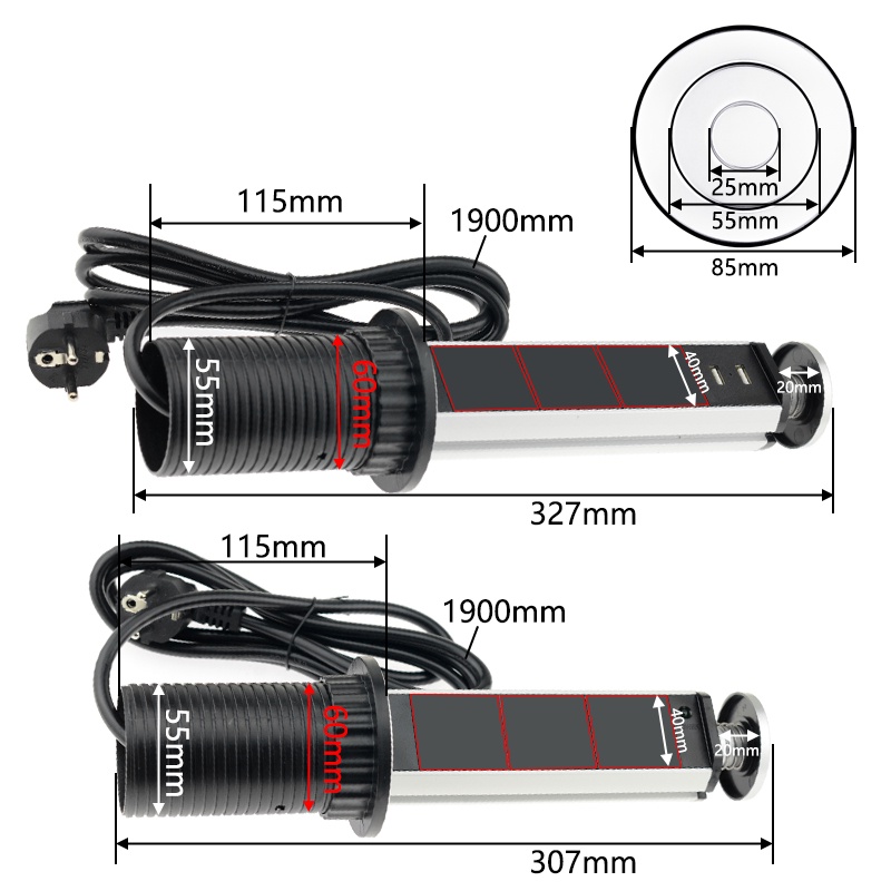 13A Power Socket With USB PULL Pop Up Retractable Socket Hidden Desktop ...