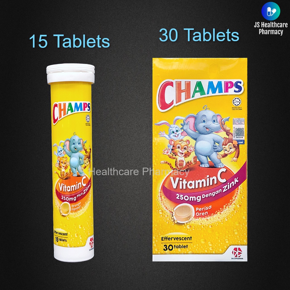 Champs Effervescent Vitamin C 250mg Plus Zinc (Orange Flavour) - (15 ...