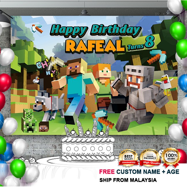 Birthday Banner / Birthday Backdrop / Hari Jadi - Minecraft | Shopee ...