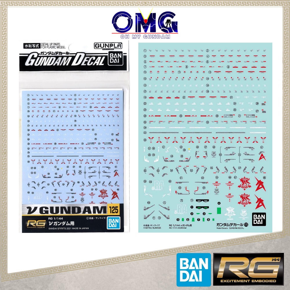 Bandai RG Gundam Decal for Nu Gundam Water Decal GD-125 61989 RG V ...