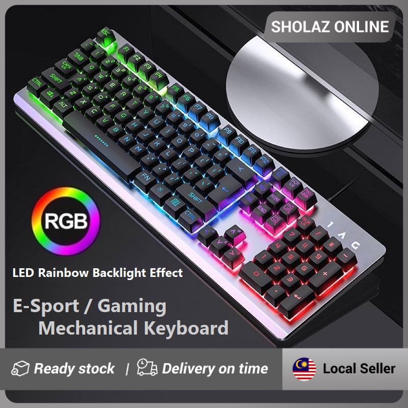 K002 RGB LED Gaming Mechanical Keyboard 104 Keys Feeling Backlit E ...