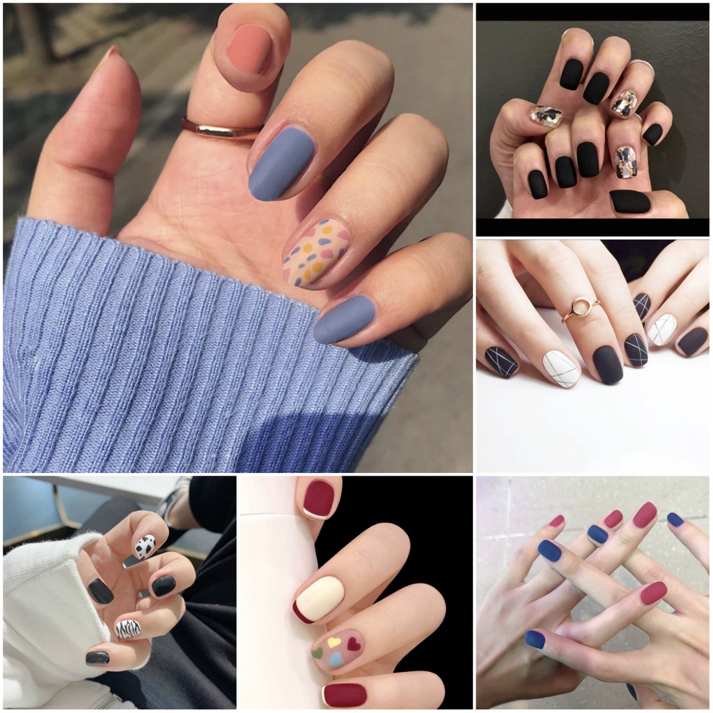 【Fake Nails】Fake Nail Set With Glue French New Design Nail Art 24 ...