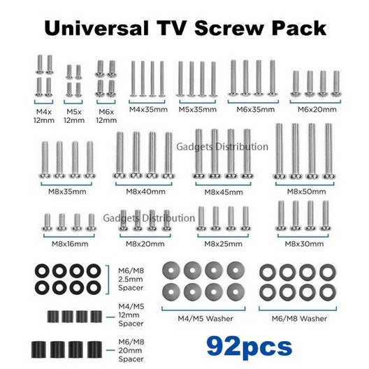 92pcs Universal TV Hardware Bracket Wall Mount Mounting Screw Pack ...