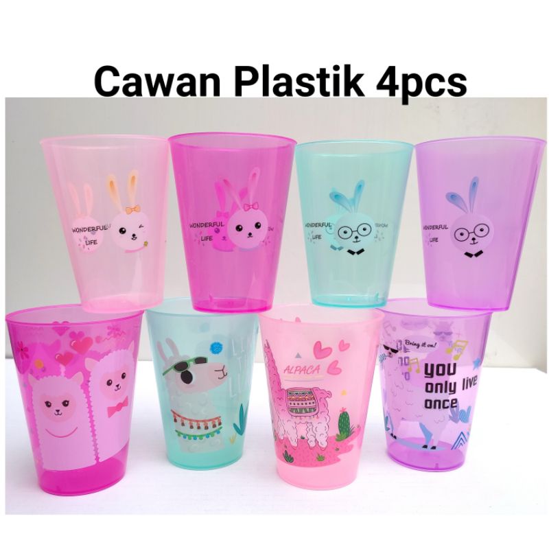 4pcs/pek Cawan Comel Plastik cawan plastik cute Cartoon Plastic Cup ...