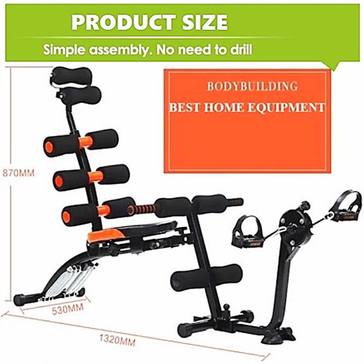 6 Six Pack Abs Gym Fitness Exercise Bench Sit Up Machine Cycling Pedal ...