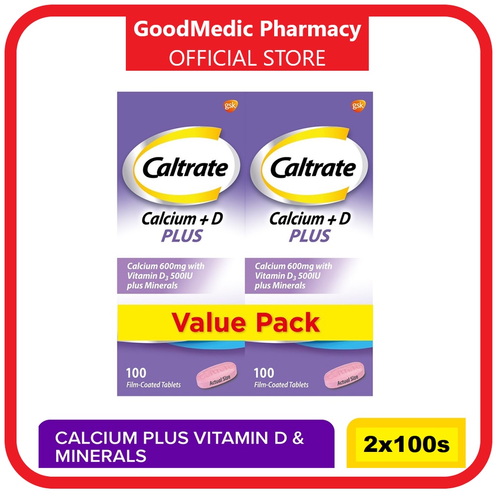 Caltrate 600 PLUS - Calcium +Vit D PLUS (2 X 100s / 2X60s / 60s) -exp ...