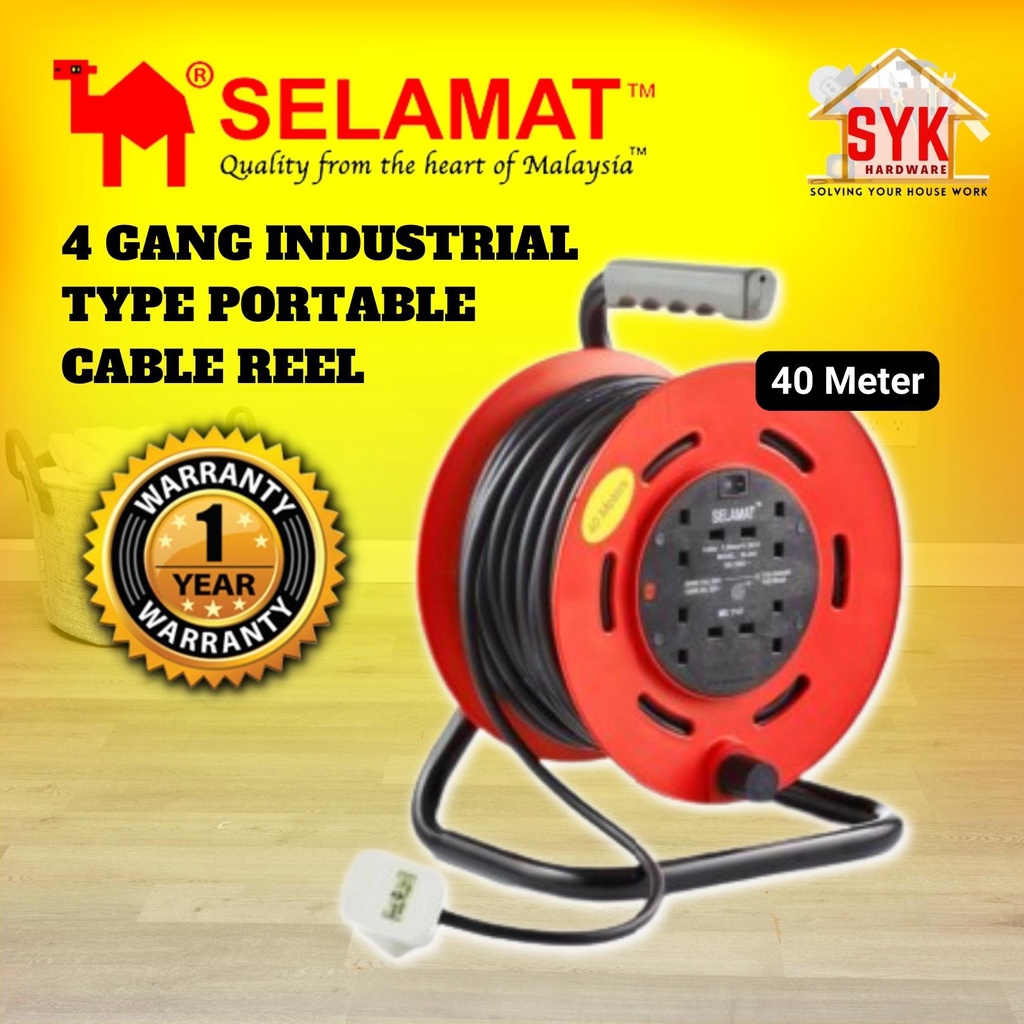 SYK SELAMAT 4 Gang 40 Meter Portable Extension Cable Reel Plug Wire ... SYK SELAMAT 4 Gang 40 Meter Portable Extension Cable Reel Plug Wire ...
