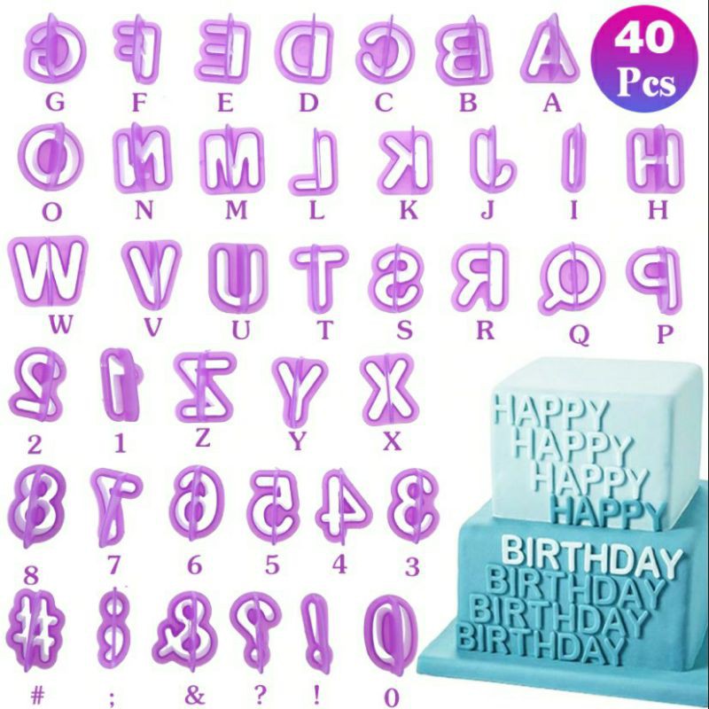 40pcs Ready Stock Set Alphabet Letter Number Fondant Cutter Penekap Kek ...