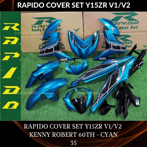 RAPIDO COVER SET Y15ZR V1/V2 KENNY ROBERT 60TH CYAN (STICKER TANAM ...