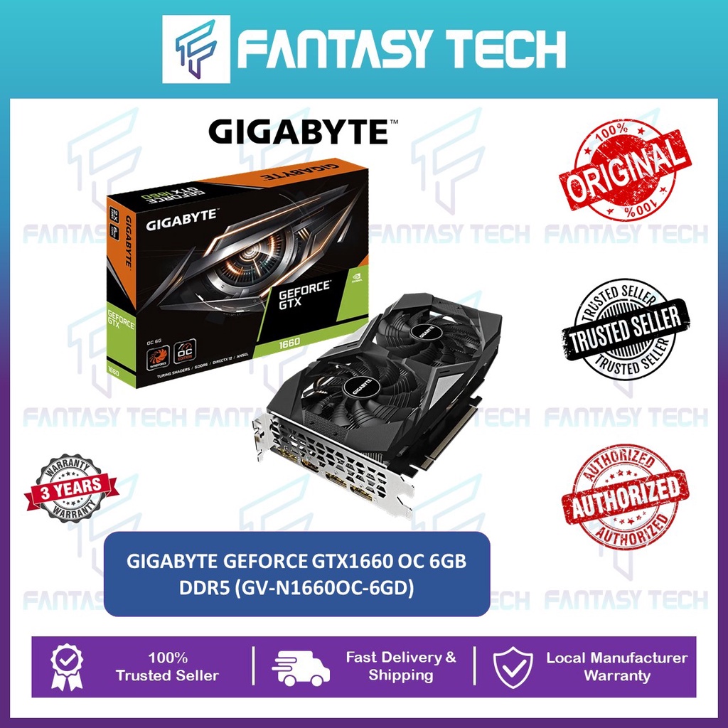 GIGABYTE GEFORCE GTX1660 OC 6GB DDR5 (GV-N1660OC-6GD) | Shopee Malaysia