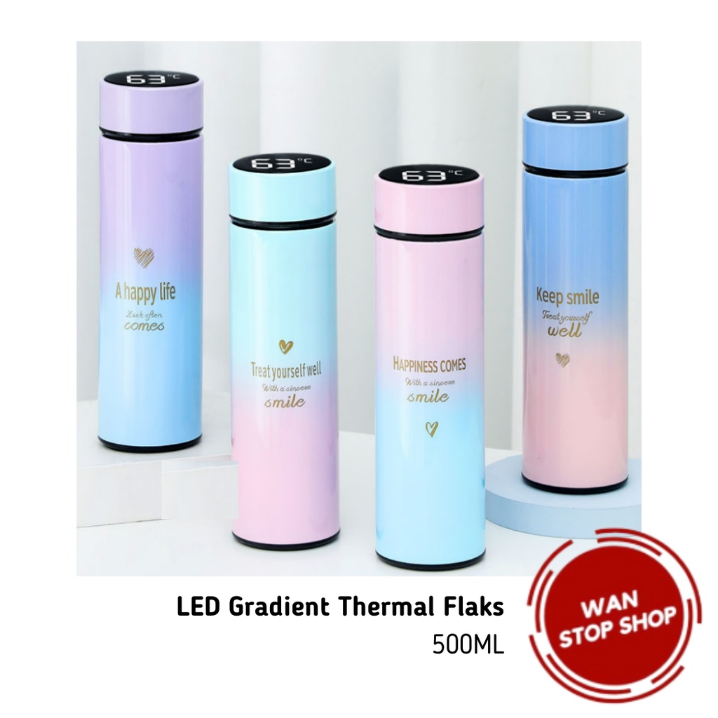Multipurpose Gradient Color Led Thermal Flask 500ml Water Bottle Smart ...